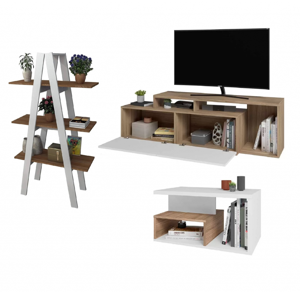 Mesa De Living + Rack 2 Puertas + Estantería Pirámide → LG Amoblamientos