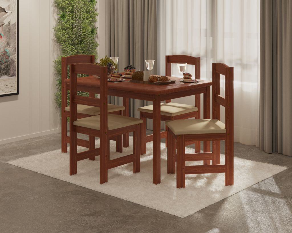 Comedor Madera 4 Sillas + Mesa Rectangular Tapizado → LG Amoblamientos